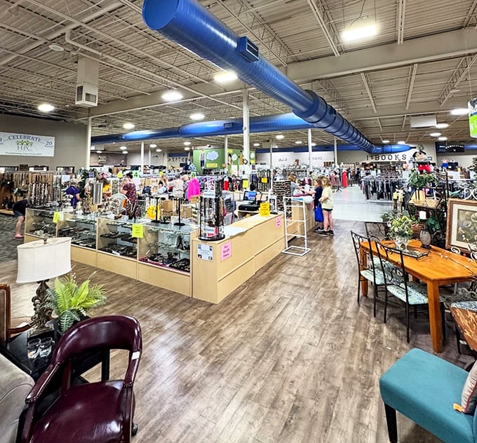 The grand view reveals Hillcrest's impressive scale. This isn't just a thrift store—it's a department store where everything comes with a backstory.