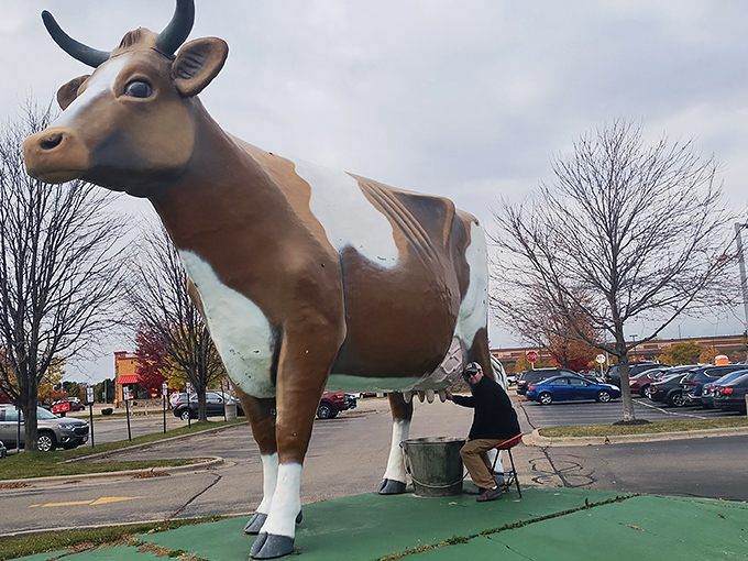 Fall foliage frames our favorite fiberglass friend, proving that Bessie looks spectacular in every season &ndash; a true four-season attraction.