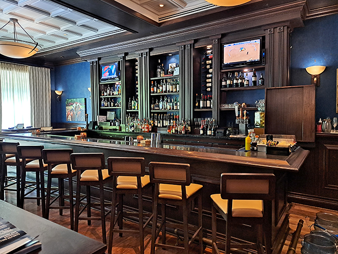 The handsome bar area where you can sip something strong while contemplating which magnificent steak you're about to order.