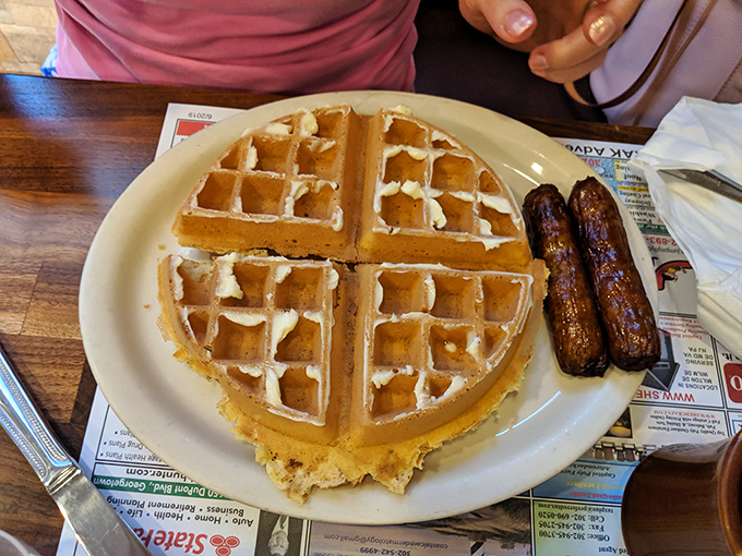 A waffle so perfectly golden and geometrically satisfying it makes you wonder why we don't eat breakfast for every meal of the day.