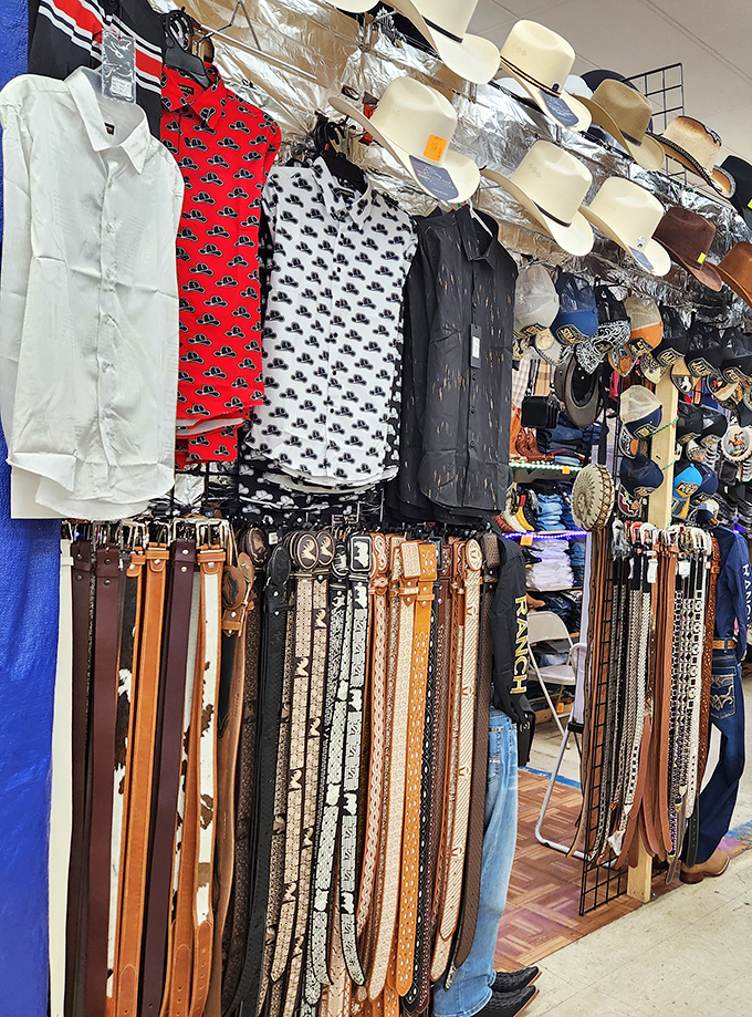 Belt bazaar hanging in orderly chaos. The perfect waist cincher awaits, whether you're heading to a boardroom, barn dance, or anywhere in between.