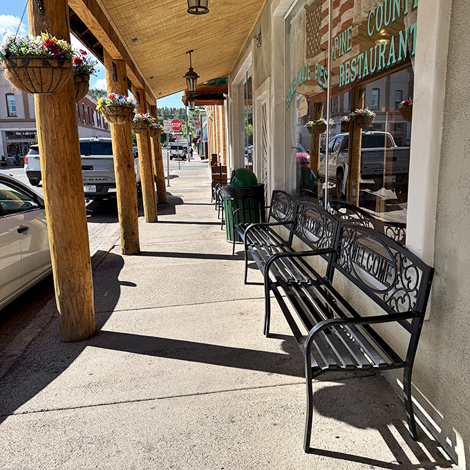 Sidewalk benches where anticipation builds before entering and food comas are nursed after. The perfect spot to plan your Grand Canyon adventure or contemplate a second slice of pie. 