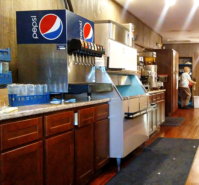 The self-serve drink station &ndash; where free refills and ice-cold beverages stand ready to cool the heat from that perfectly spiced catfish.