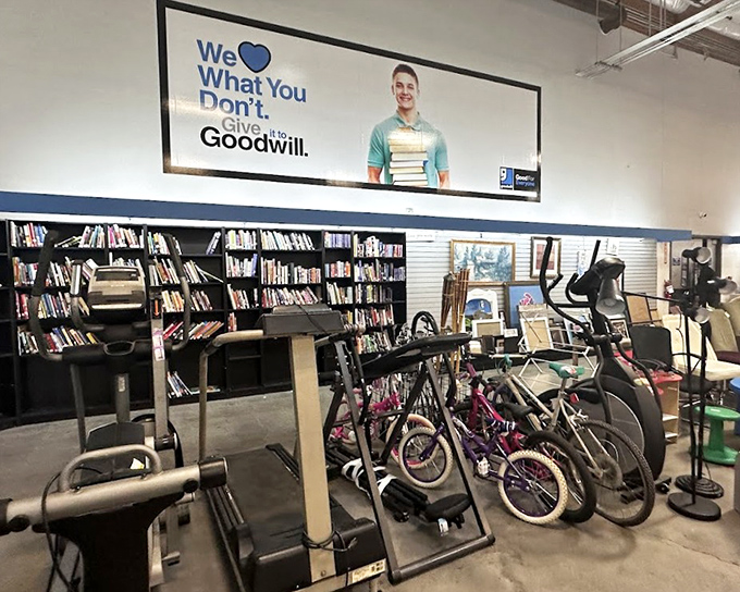 From stationary bikes to children's trikes, the exercise equipment section proves one shopper's abandoned resolution becomes another's fresh start.