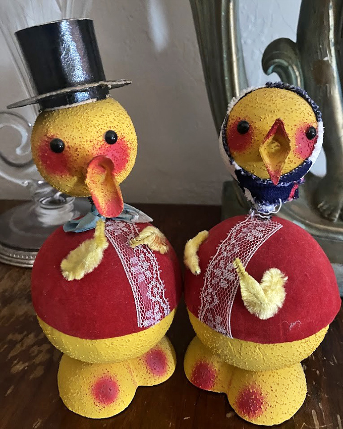 These whimsical bird figurines look ready to waddle right off the shelf and into your heart – or garden.