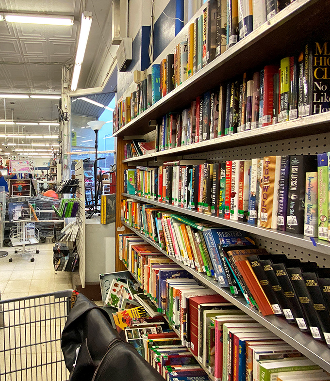 The book section: where literary adventures cost less than a cup of coffee. Those colorful spines contain worlds waiting to be explored by the next curious mind.