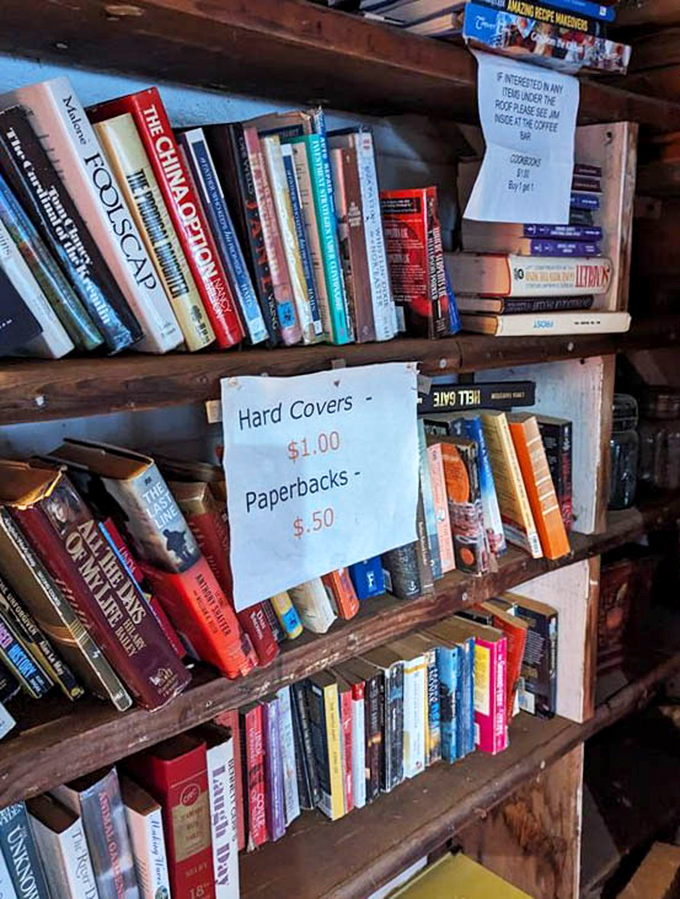 Books priced like it's still 1995. For a dollar, you can own a hardcover piece of someone else's history &ndash; marginalia included at no extra charge.