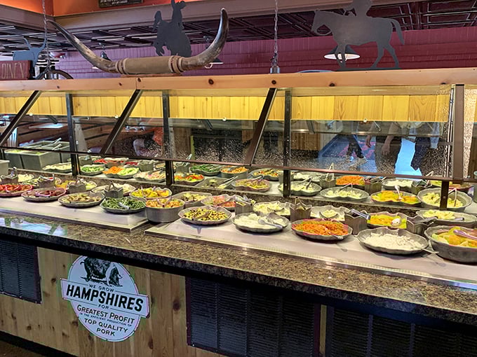 A salad bar that understands its supporting role in the barbecue experience &ndash; fresh, colorful, and ready to provide the illusion of dietary balance.