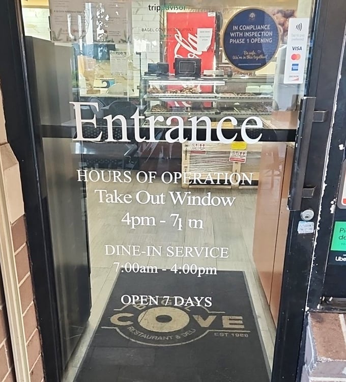 Open seven days because cravings don't take weekends off &ndash; the entrance sign promises consistent comfort for the hungry masses.