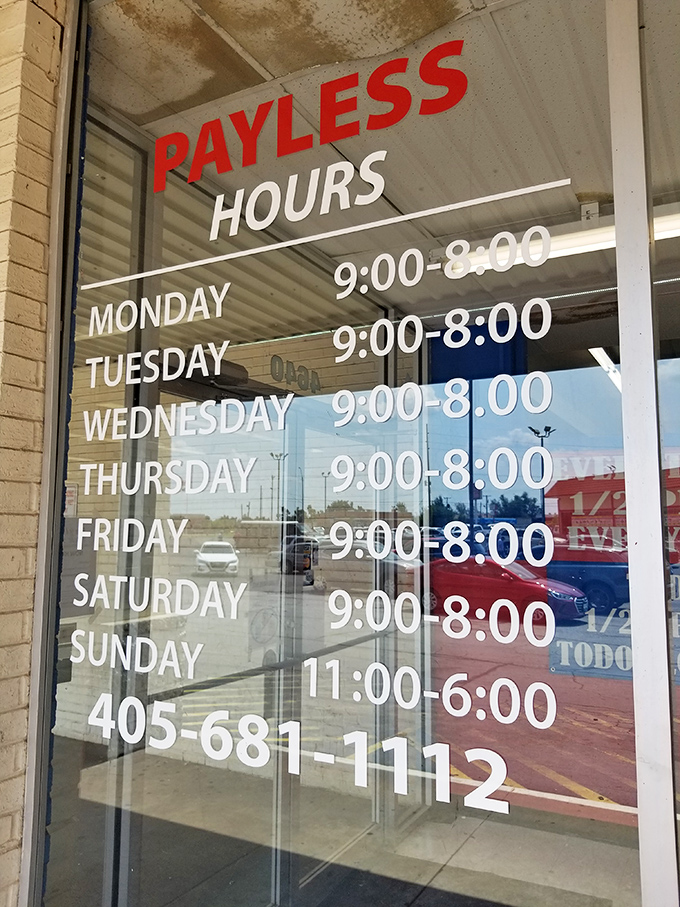 The hours of operation: sacred knowledge for serious thrifters. Note Sunday's late opening—even bargain hunters need their beauty sleep.