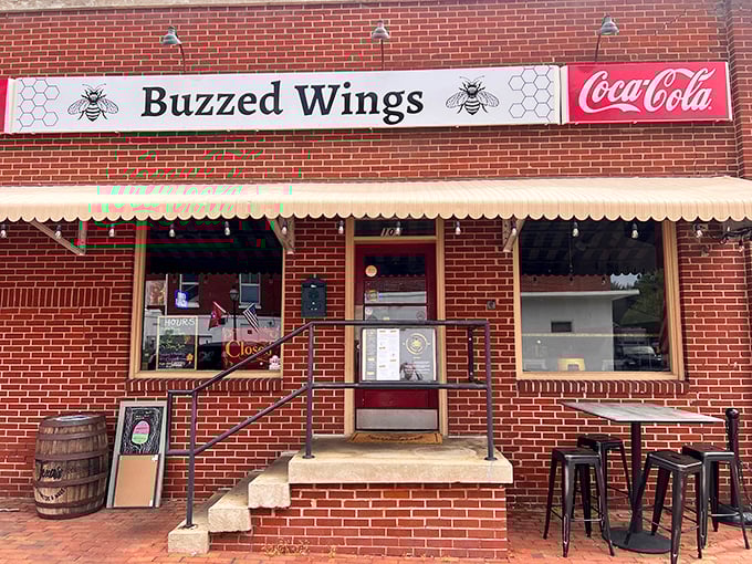 Buzzed Wings serves up local flavor with a side of small-town wit. That barrel outside isn't just decoration—it's a symbol of Tennessee's spirited heritage.