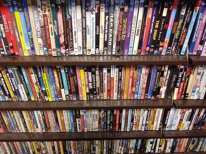 Rows of CDs and DVDs reminding us when physical media meant something, back before "the cloud" held all our entertainment.