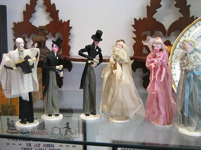 Wedding cake toppers from yesteryear&mdash;when "till death do us part" included standing frozen in formal wear for eternity.