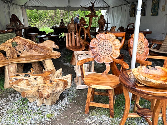 Nature-inspired furniture carved with chainsaw precision. These wooden masterpieces bring the forest indoors with functional art that lasts generations.