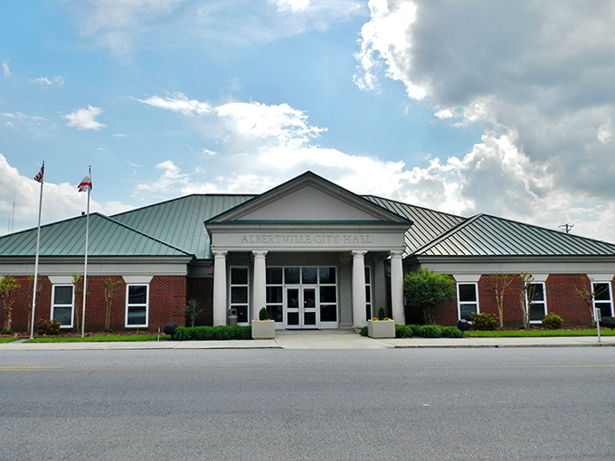 Albertville City Hall combines traditional architecture with modern functionality. Local government housed in a building nicer than most people's homes.