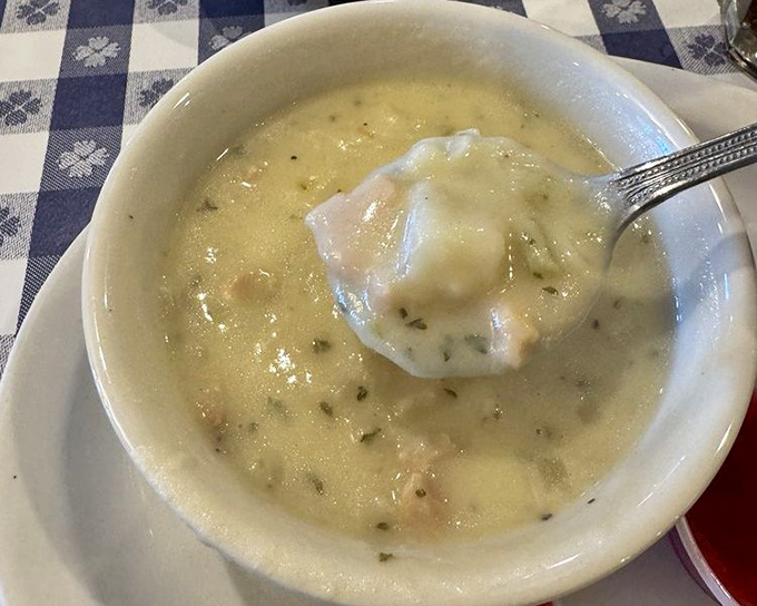 Clam chowder so creamy and comforting it could end family feuds. Each spoonful is like a warm hug from the sea.