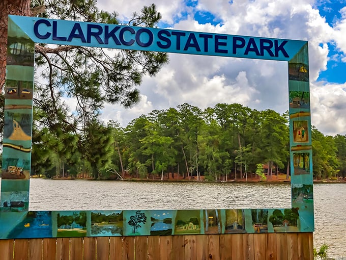 Framing perfection. This creative viewfinder captures Clarkco's essence, inviting visitors to see the park through an artist's perspective.