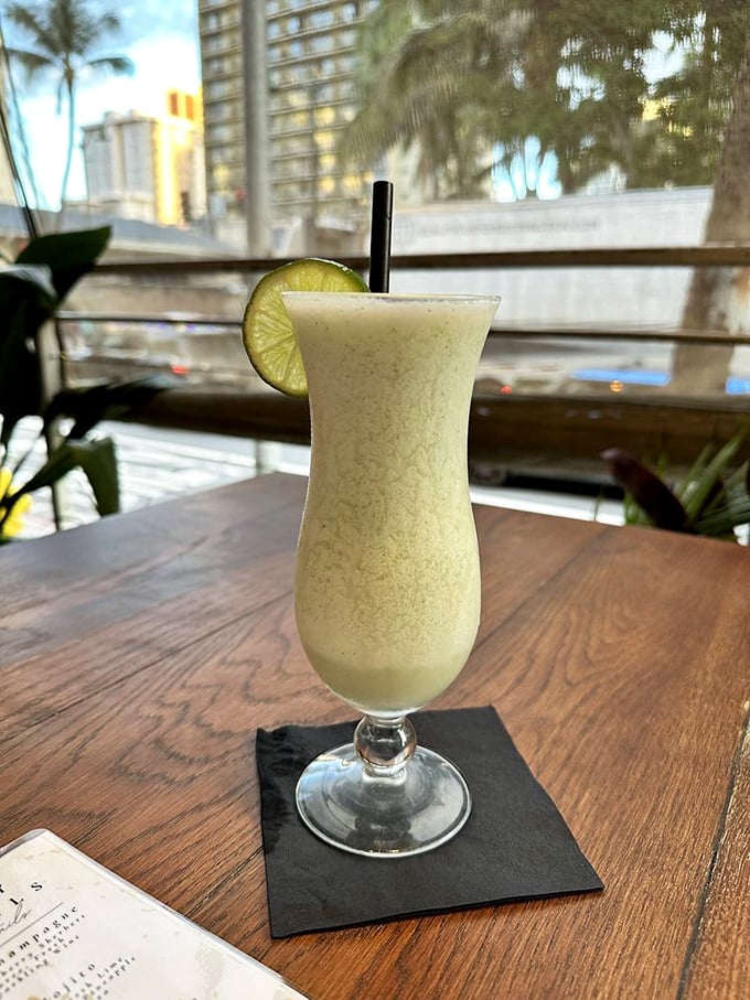 A frozen coconut mojito that looks like vacation tastes, because sometimes you need your drink to transport you somewhere.