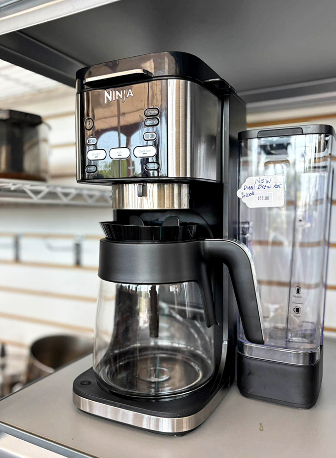 A nearly-new Ninja coffee maker that probably made three cups before someone received a fancier model as a birthday gift.
