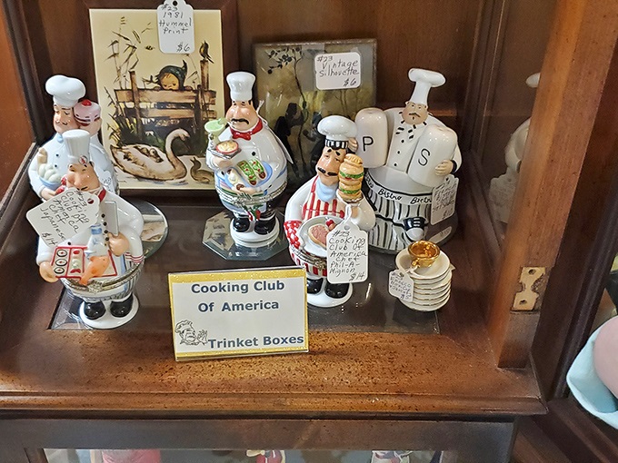 These whimsical chef figurines from the Cooking Club of America bring vintage kitchen humor to collectors who appreciate culinary kitsch.
