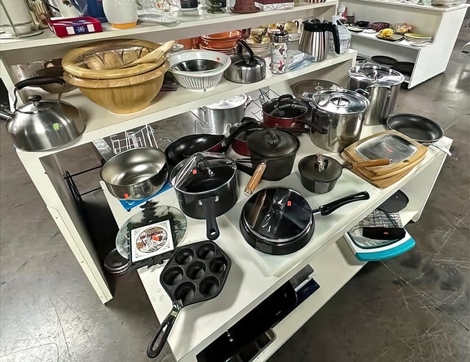 Cast iron skillets and stainless steel pots that have survived countless family dinners, waiting patiently for their next chance to shine.