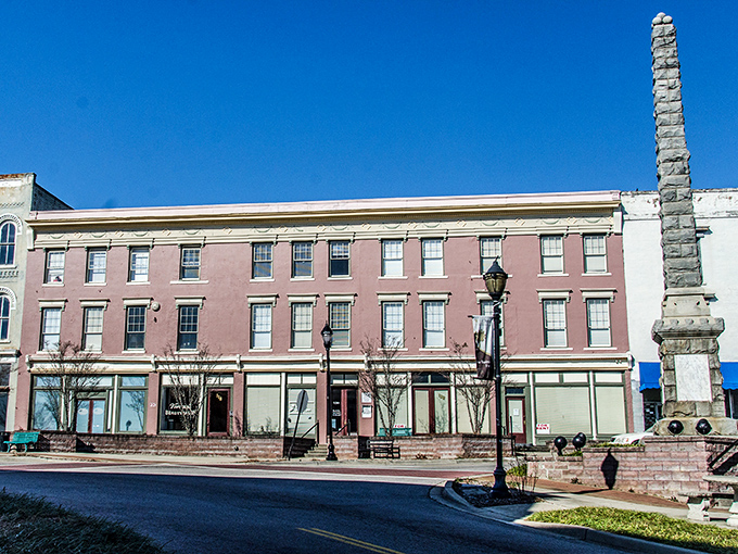 Downtown Chester: Where historic buildings stand shoulder to shoulder like old friends. The stone monument and vintage lampposts aren't decorations&mdash;they're time machines to Chester's past.