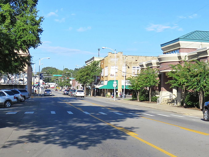 Wide streets and classic storefronts create the kind of downtown where strolling beats scrolling every single time.