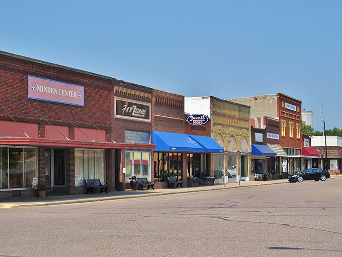 Downtown Minden's colorful storefronts create a real-life palette that no filter could improve&mdash;proof that small-town Main Streets were the original social networks.