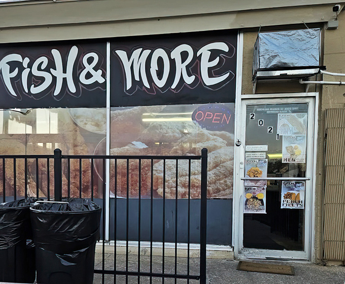 The entrance to Fish And More isn't just a doorway—it's a portal to seafood satisfaction in the most unlikely of places.
