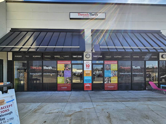 The entrance to affordable retail therapy. That sign might as well say "Abandon budget, all ye who enter here."