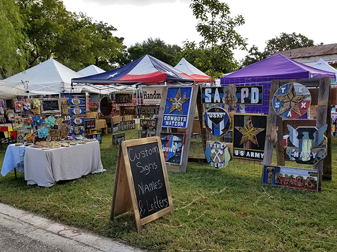 Market day transforms the streets into an outdoor bazaar, where handmade treasures and Texas pride collide beautifully.