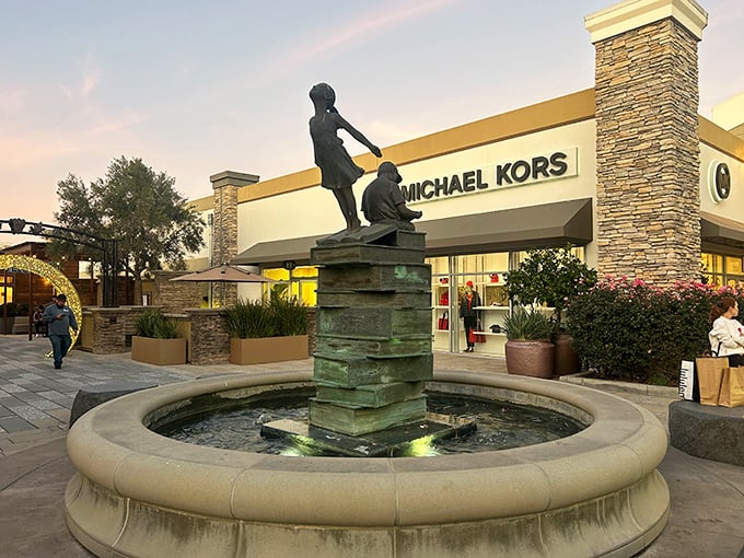 A serene fountain moment outside Michael Kors&mdash;because sometimes you need to reflect on whether you really need another handbag.