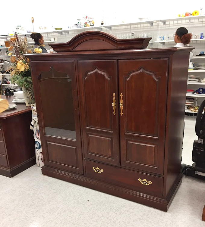 Solid wood furniture with good bones and better stories, waiting for someone to recognize its potential beneath the dated finish.