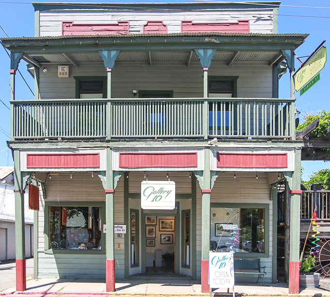 Gallery 10's classic Western storefront with its distinctive pink accents houses artistic treasures that reflect the region's natural beauty and cultural heritage.