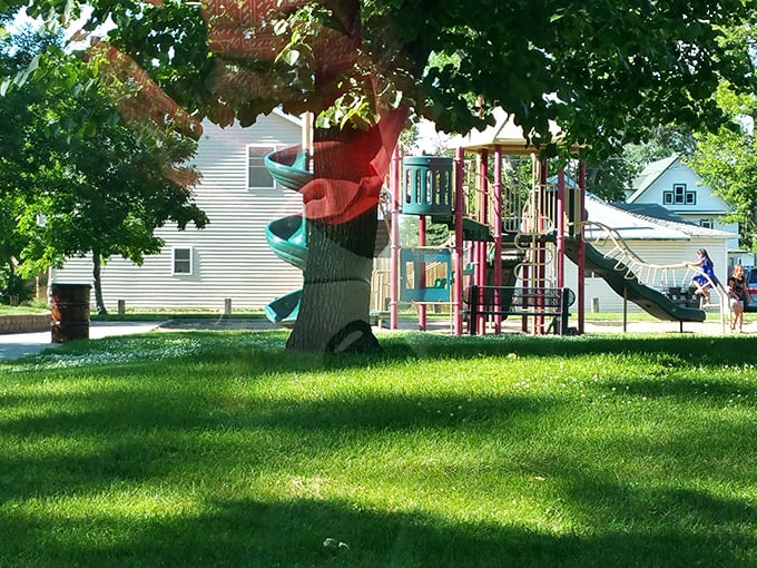 Garfield Park's whimsical playground equipment proves that sometimes the best entertainment doesn't require batteries or Wi-Fi.