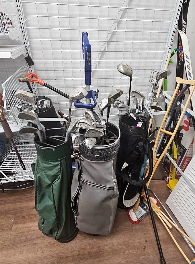 Golf clubs waiting for their next round. That driver might have seen some spectacular slices on Lake Minnetonka area courses.