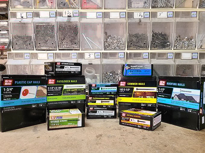 Hardware heaven for the detail-oriented DIYer—tiny treasures organized with surprising precision for your next project.