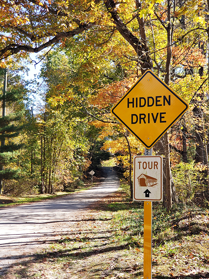 Nothing says "you've found something worth finding" quite like a sign literally calling it what it is: hidden.