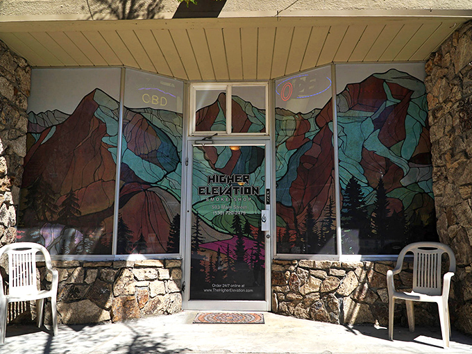 Higher Elevation's artistic storefront captures Quincy's spirit&mdash;where mountain beauty inspires creativity and windows become canvases for local expression.