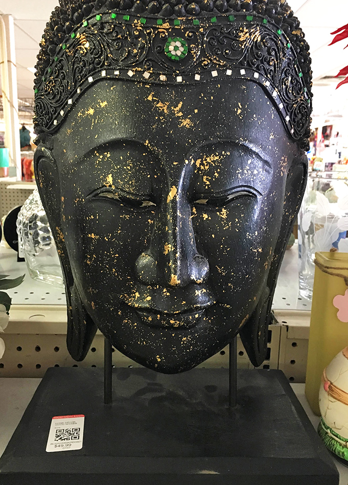 This Buddha head brings zen tranquility and a touch of worldly sophistication. Yesterday's d&eacute;cor becomes today's statement piece in the circular economy of style.