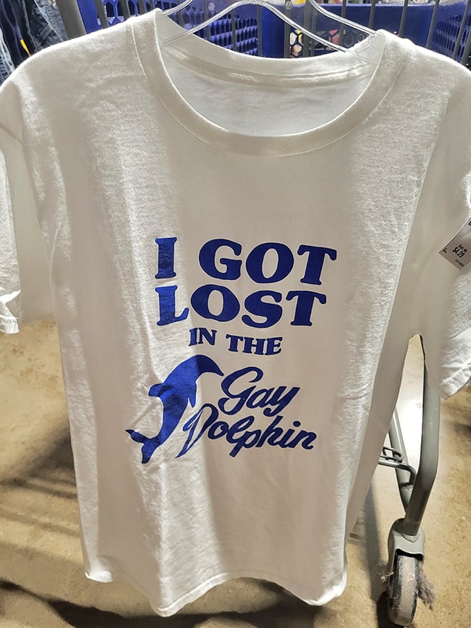 The ultimate thrift store trophy &ndash; a t-shirt with personality that proves someone else's donation decision is your fashion statement win.