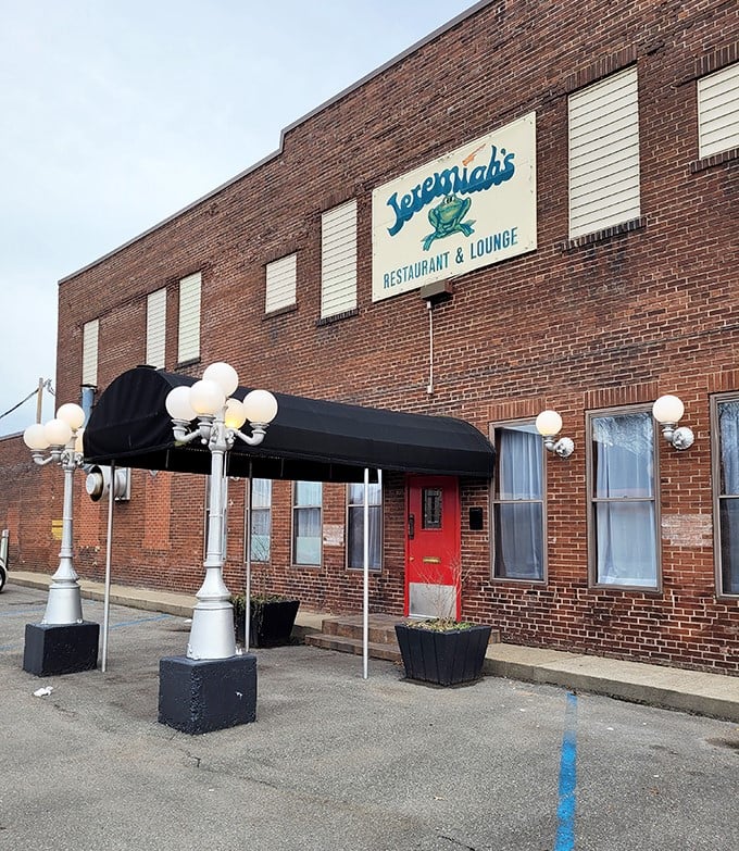 Jeremiah's Restaurant & Lounge, with its vintage lampposts and welcoming red door, promises home-cooked meals where calories don't count and everyone knows your name.