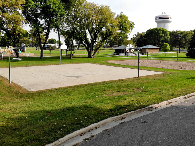 Justice Park's basketball court and open spaces invite pickup games that settle neighborhood bragging rights until next week.