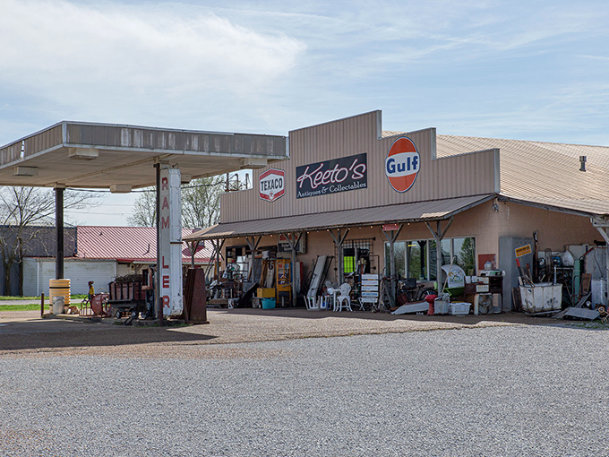 Keeto's Antiques pairs vintage gas pumps with collectibles&mdash;because nothing says "I remember when" like Gulf Oil memorabilia and forgotten kitchen gadgets.