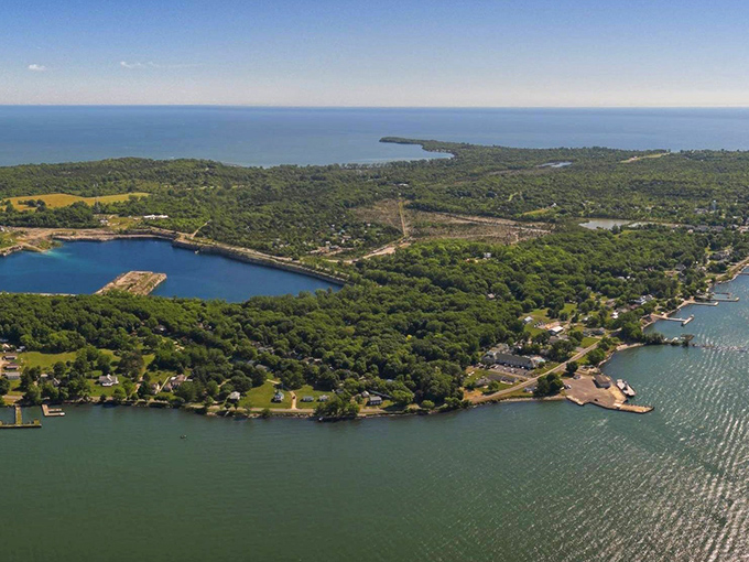 From above, Kelleys Island reveals its true nature &ndash; a perfect puzzle piece of forests, quarry lakes, and shorelines embraced by Erie's blue waters.