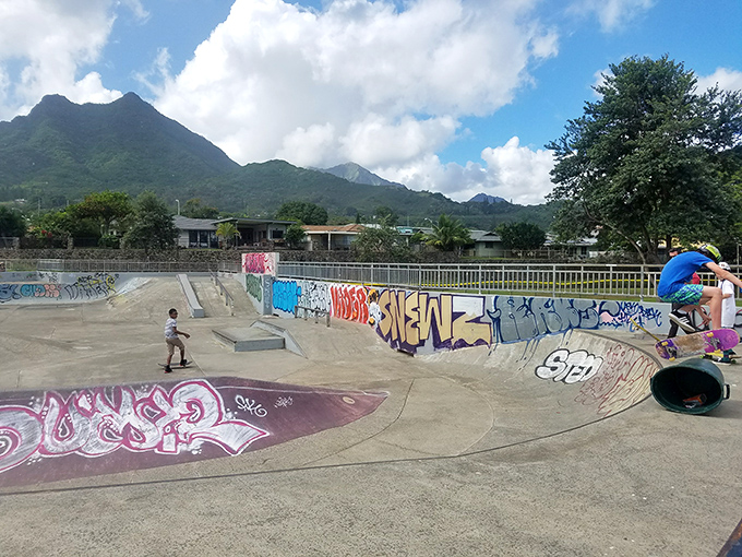 Where neighborhood kids practice ollies against a mountain backdrop that skate parks in concrete jungles can only dream about. 