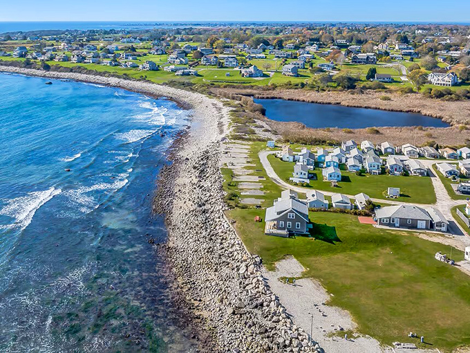 From above, Little Compton reveals its perfect balance of land and sea. Those coastal homes aren't just real estate&mdash;they're front-row seats to nature's greatest show.