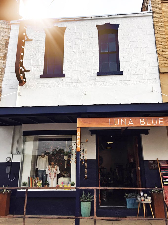 Luna Blue's storefront brings boutique shopping to small-town Texas, where western boots and bohemian blouses live in perfect harmony.