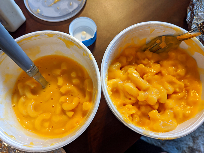 Mac and cheese that doesn't need a fancy cheese list or truffle oil to prove its worth. Just honest, molten comfort in a cup. 