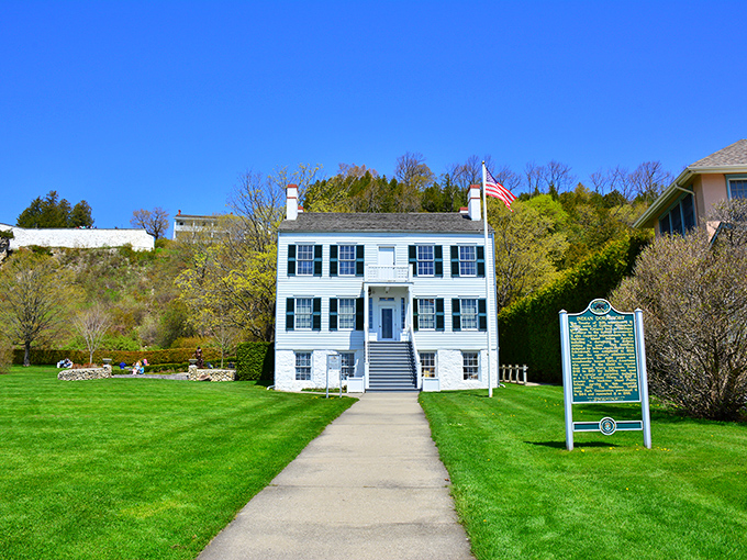 This historic white clapboard building with its immaculate lawn represents the island's commitment to preserving its architectural heritage for future generations.